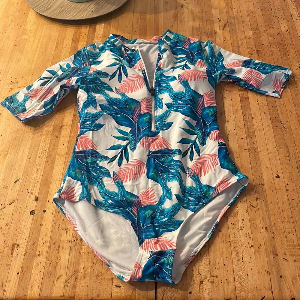 One Piece Swim Suit With Front Zip Floral Medium - Gem